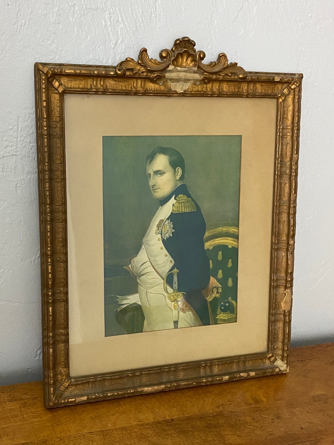Antique Print of Napoleon Bonaparte in an Ornate Gold Wood Frame ...