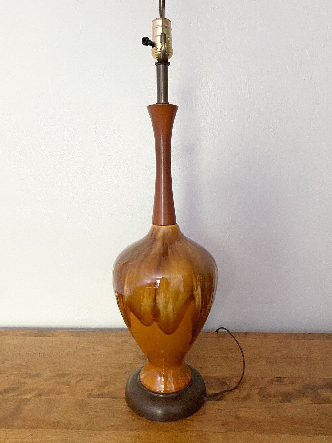 Rare Vintage Mid Century Modern Drip Glaze Lamp in Brown Gold & Orange ...
