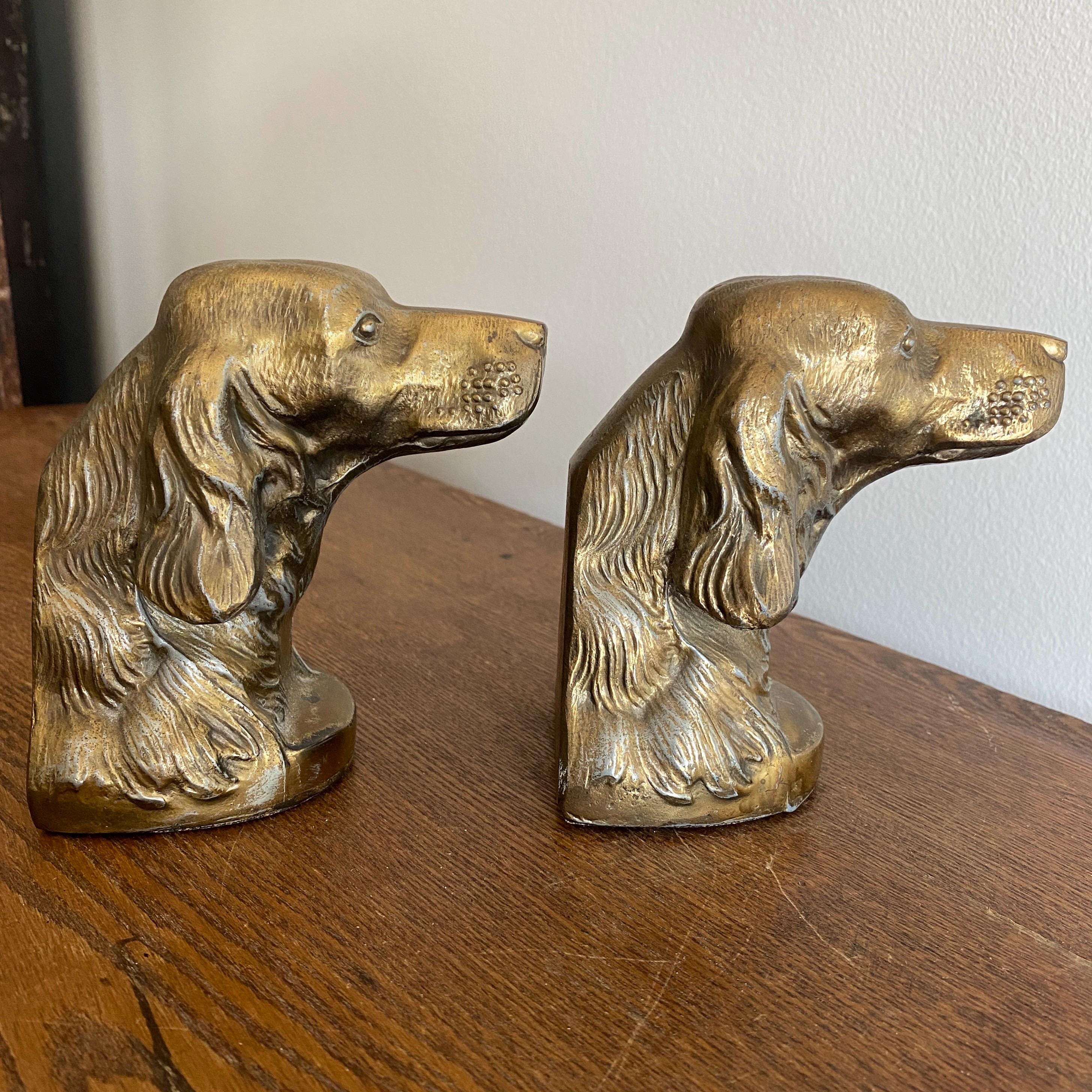 Antique Heavy Brass Irish Setter / Cocker Spaniel Dog Bookends Mid ...