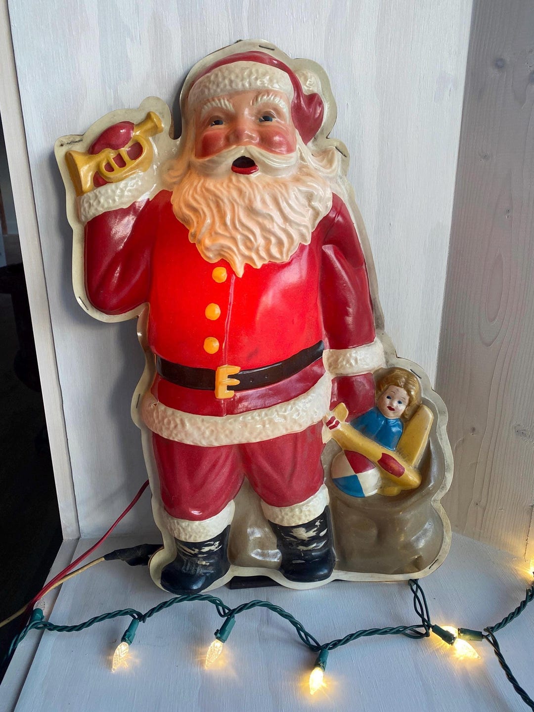 Antique Plastic Electrified Santa Wall Hanging, Vintage Christmas Decor ...