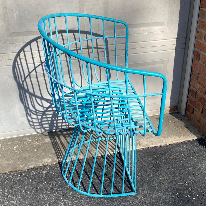 Blue Metal Aluminum Indoor Outdoor Arm Chair Patio Deck Baby Shower ...
