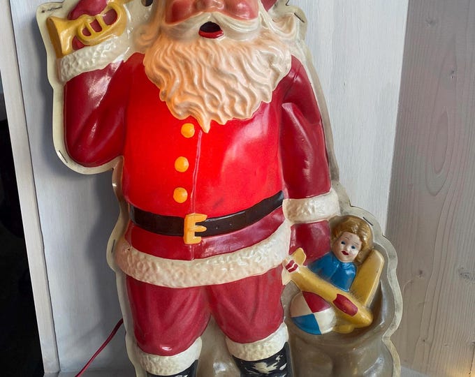 Vintage Plastic Electrified Santa Wall Hanging, Christmas Decor ...