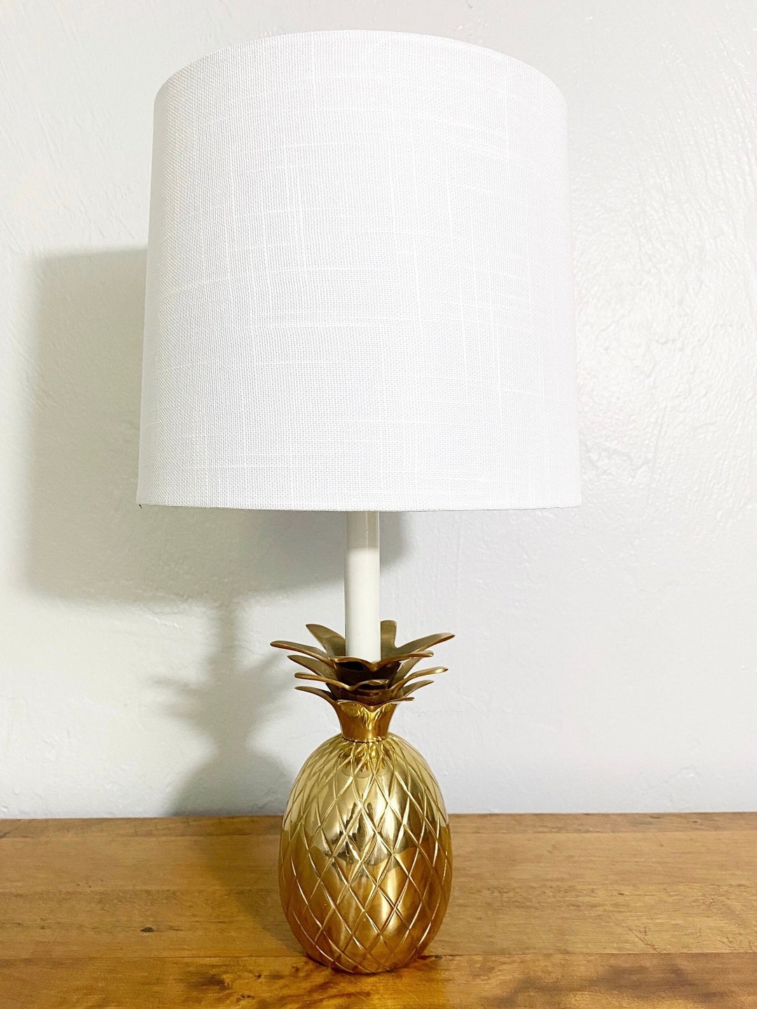 Brass Pineapple Table Lamp With White Shade Modern MCM Hollywood ...