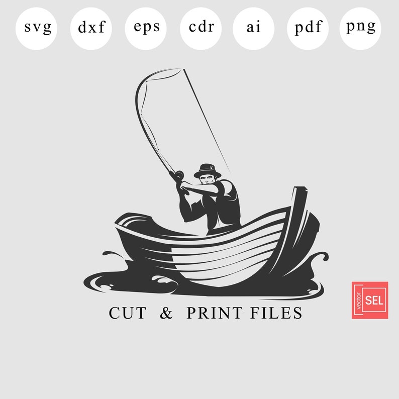 Fisherman Fishing in Boat Dxf Files, Angler Laser Cut, Fisherman Svg ...