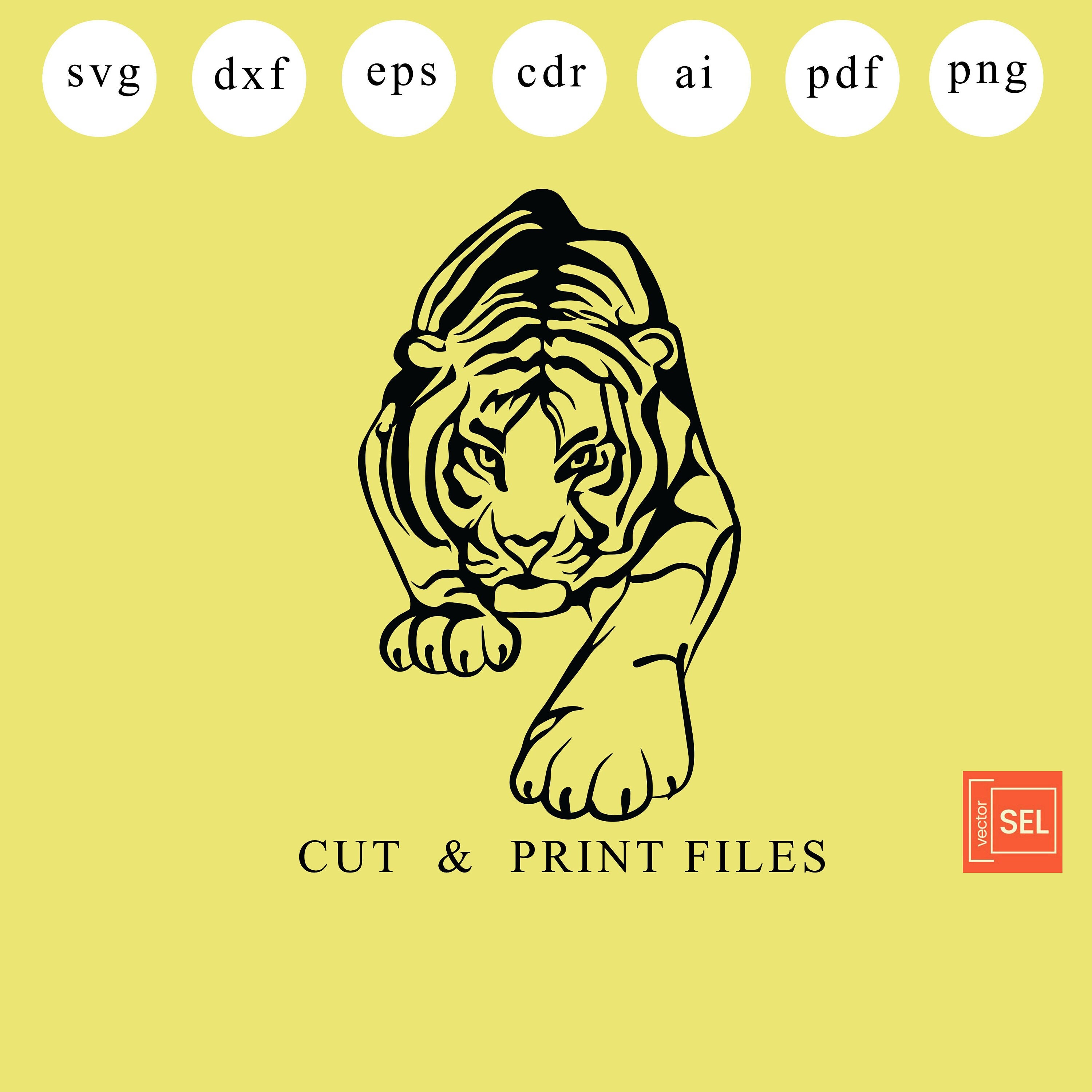 Hunting Tiger Dxf Files Hunting Tiger Laser Cut Bengal Tiger Svg File ...