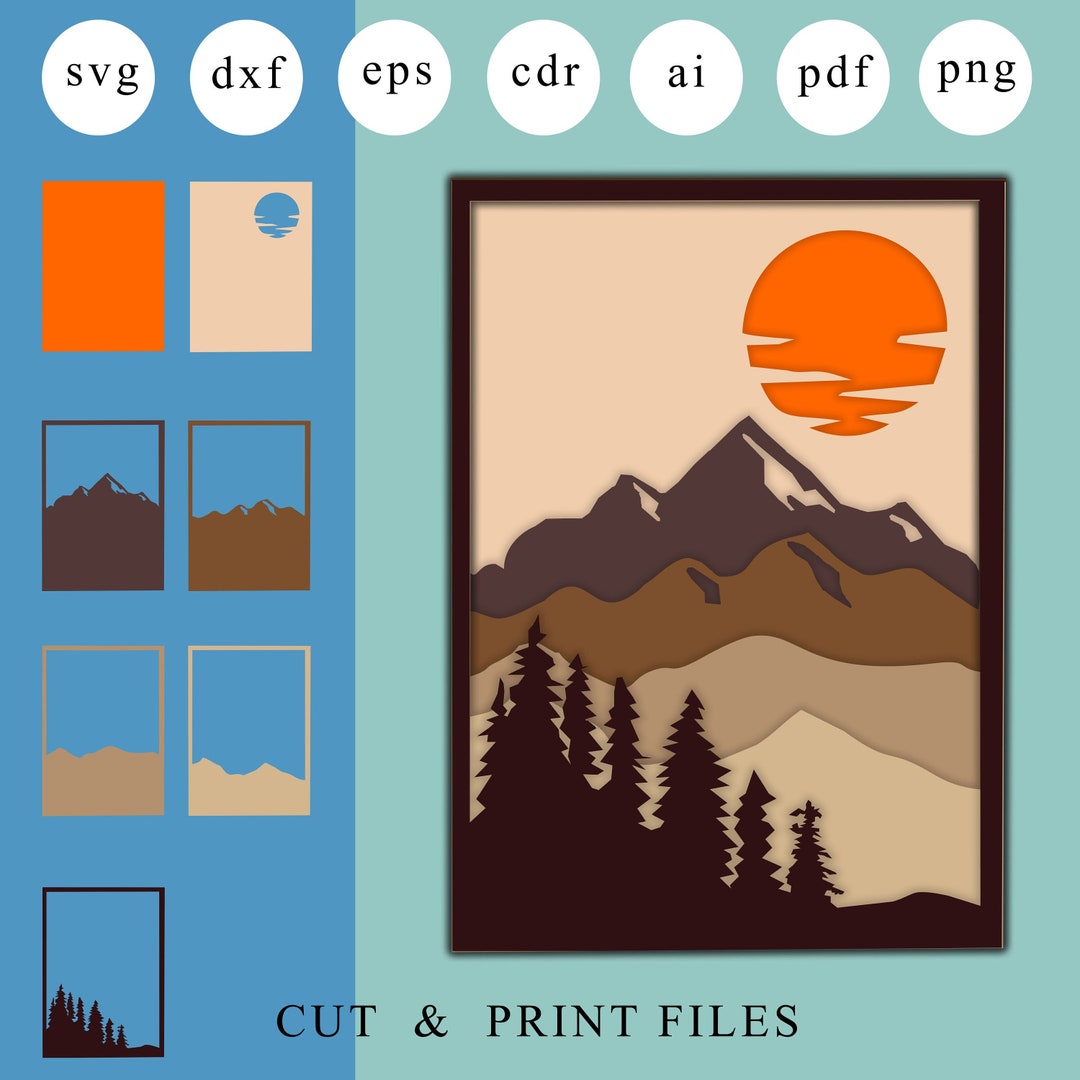 Mountain Dxf Files Mountain Laser Cut Mountain Svg File for Cricut ...