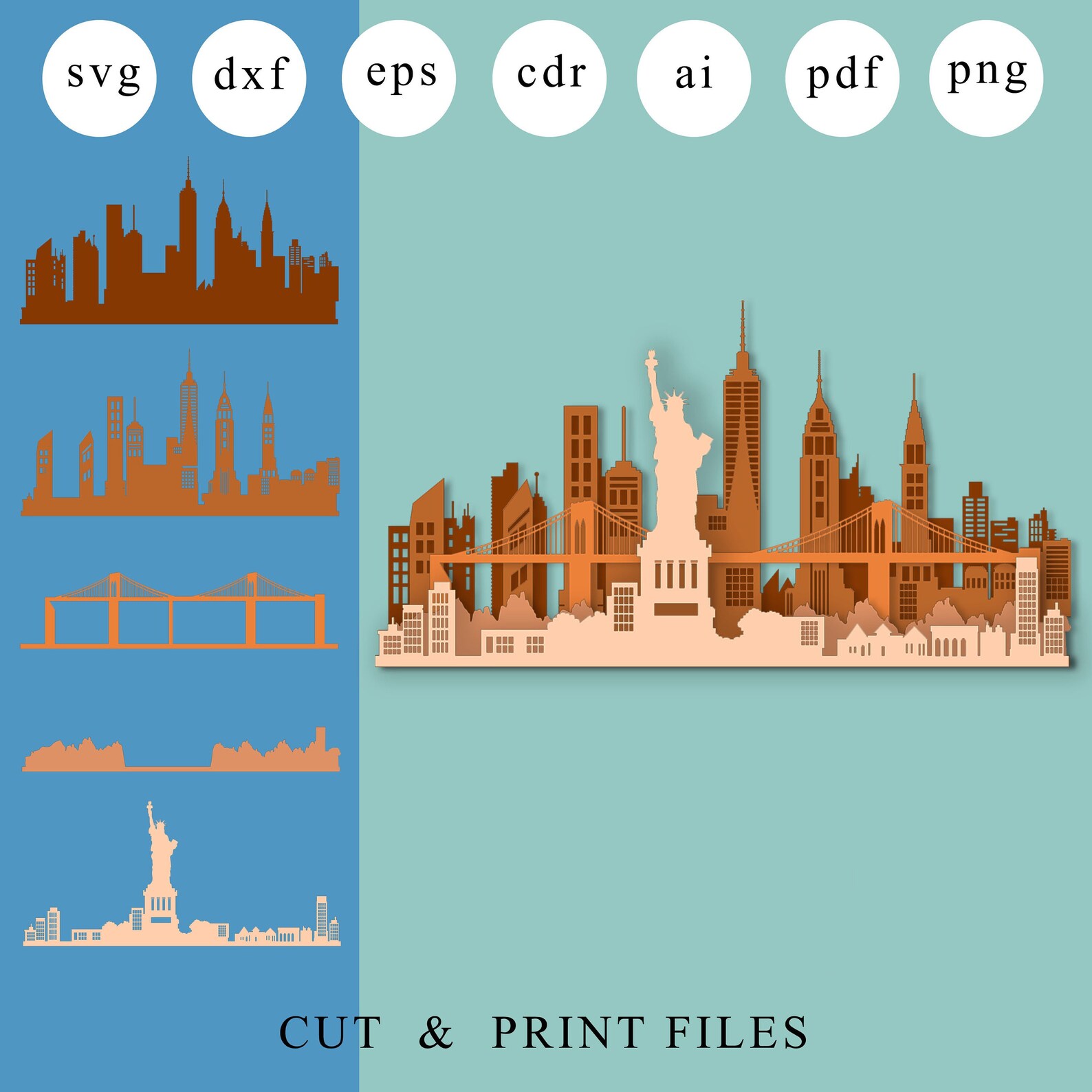 New York Skyline Dxf Files, New York Horizon Laser Cut, City Svg File ...