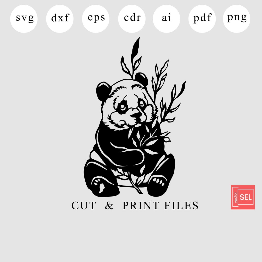 Panda Bear Dxf Files, Baby Panda Laser Cut, Panda Bamboo Svg File for Cricut, Panda Metal Wall ...