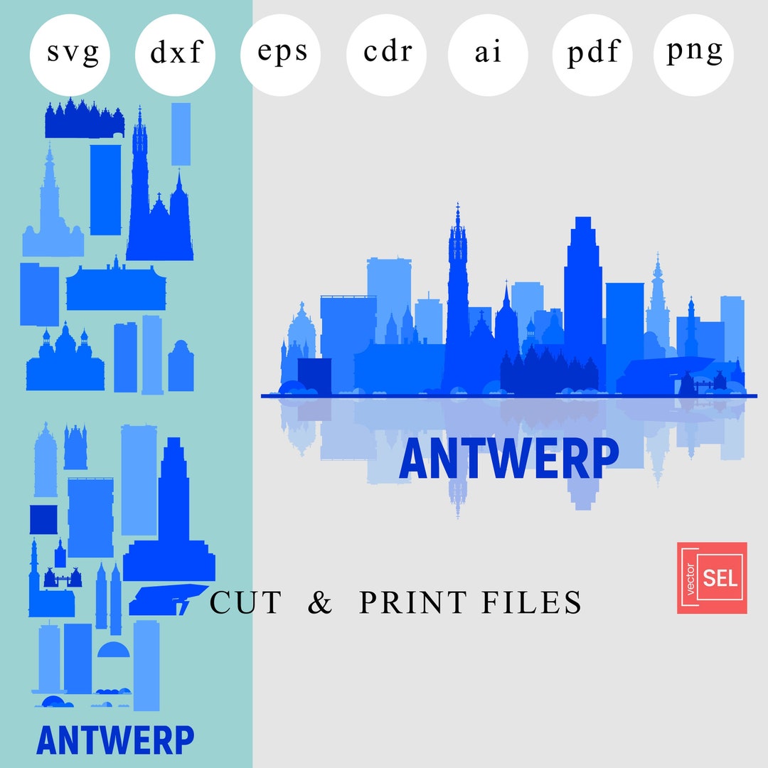 Antwerp Skyline Dxf Files, Belgium Horizon Laser Cut, City Svg File for ...