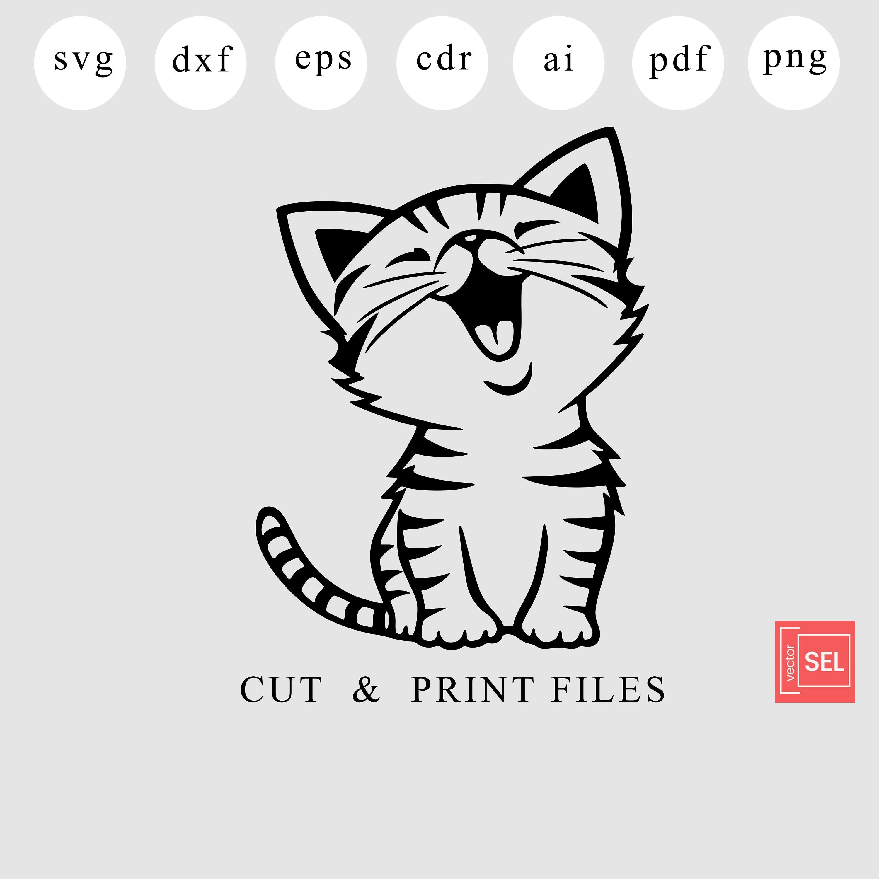 Cat Dxf Files, Kitty Laser Cut, Kitten Svg File for Cricut, Tiddles ...