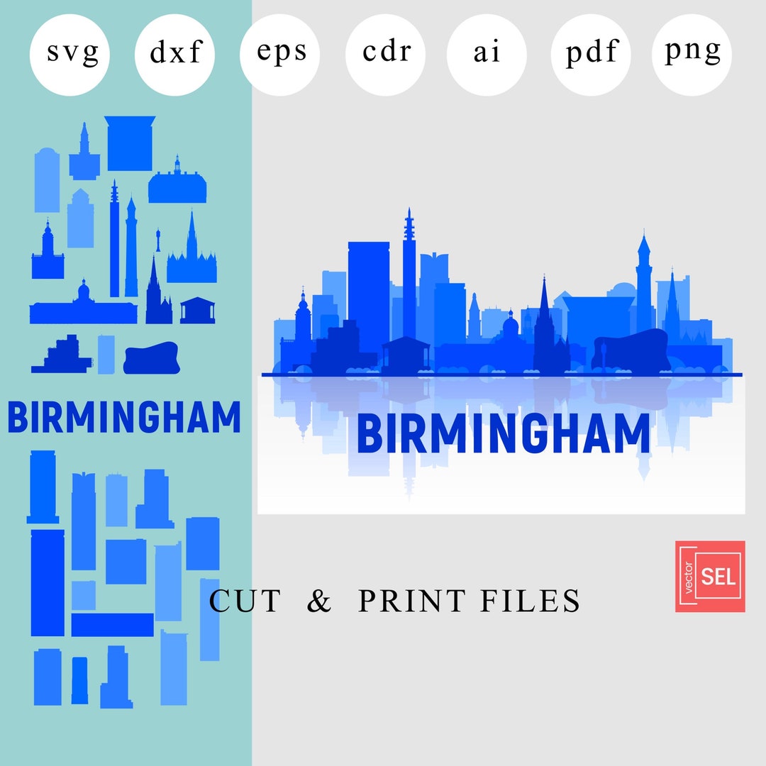 Birmingham Skyline Dxf Files, England Horizon Laser Cut, Line Svg File ...