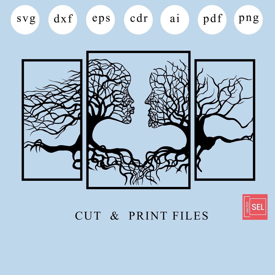 Tree Faces Dxf Files Tree Faces Laser Cut Tree Faces Svg File for ...