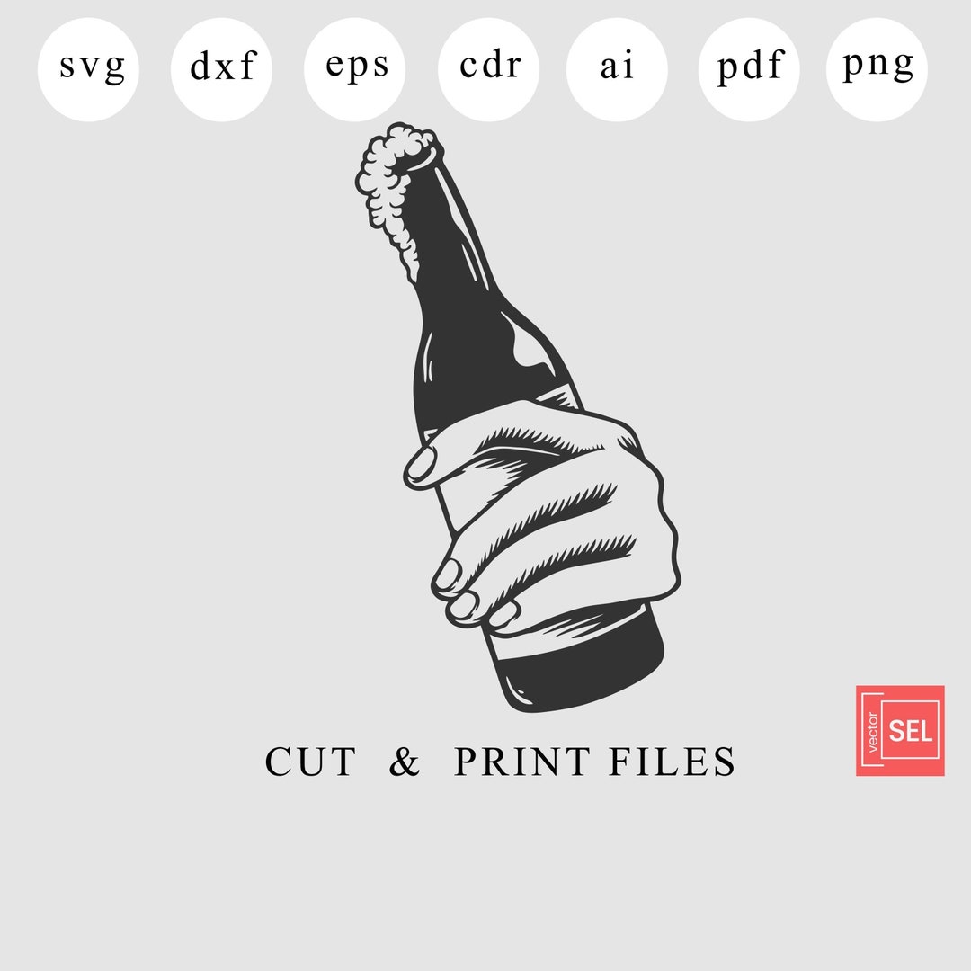 Hand Holding a Beer Bottle Dxf Files, Beer Laser Cut, Bar Svg File for ...