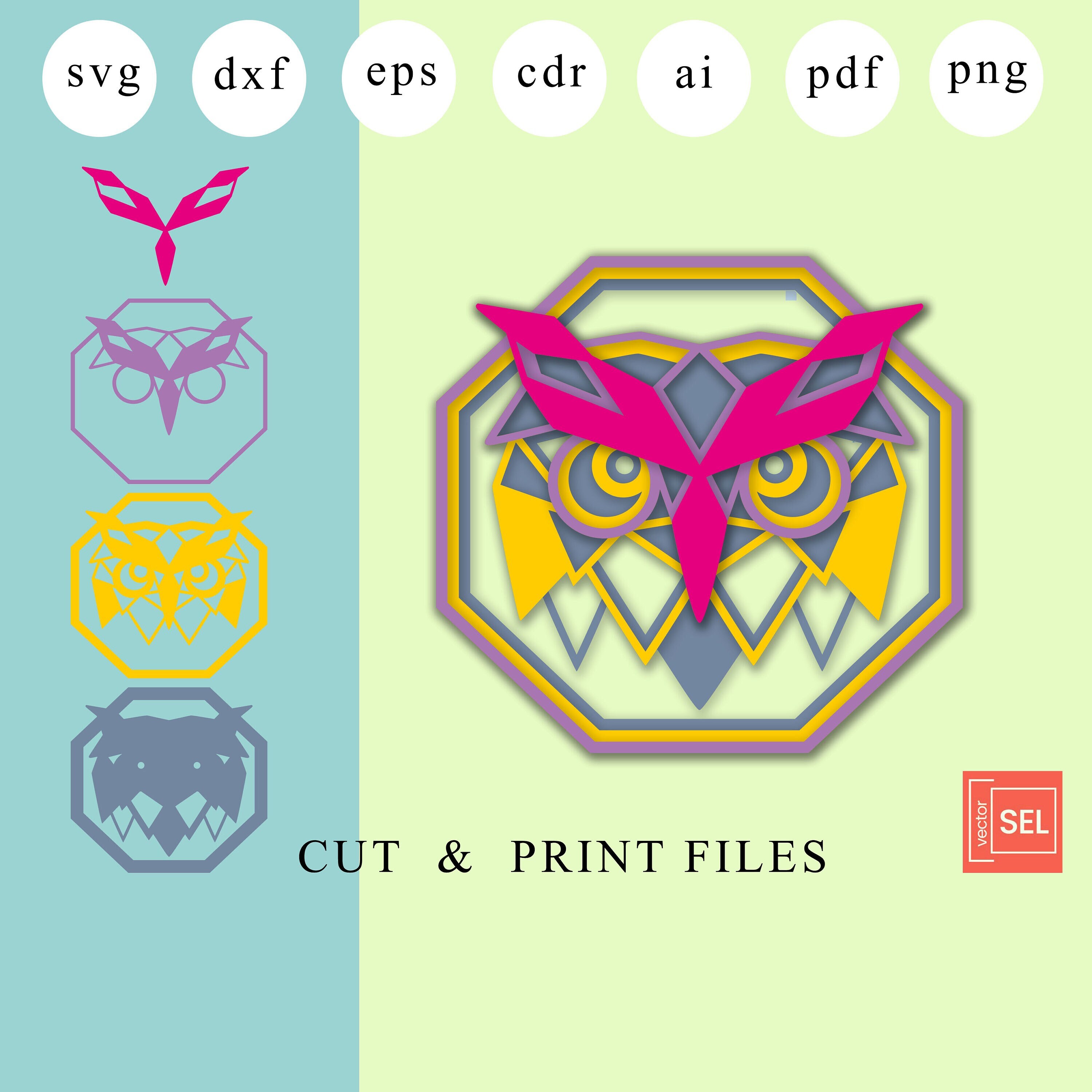 Layered Owl Dxf Files Layered Owl Laser Cut Layered Owl Svg Etsy