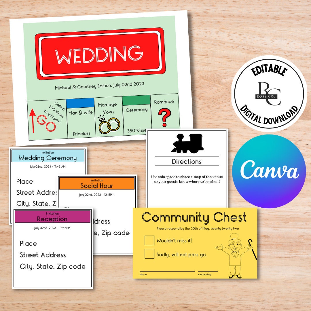 Monopoly Wedding Invite Bundle Monopoly Wedding Invitation - Etsy