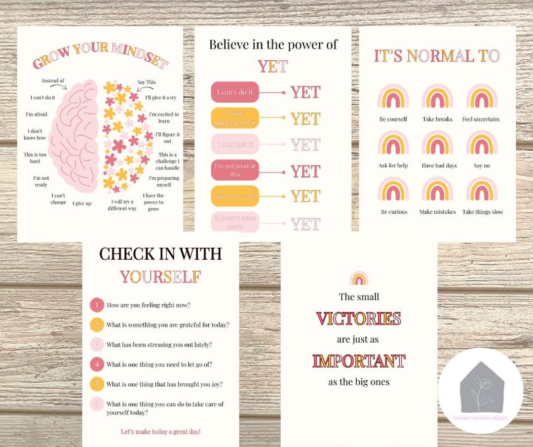 Mental Health Poster Bundle, Growth Mindset, Daily Affirmation, Therapy ...