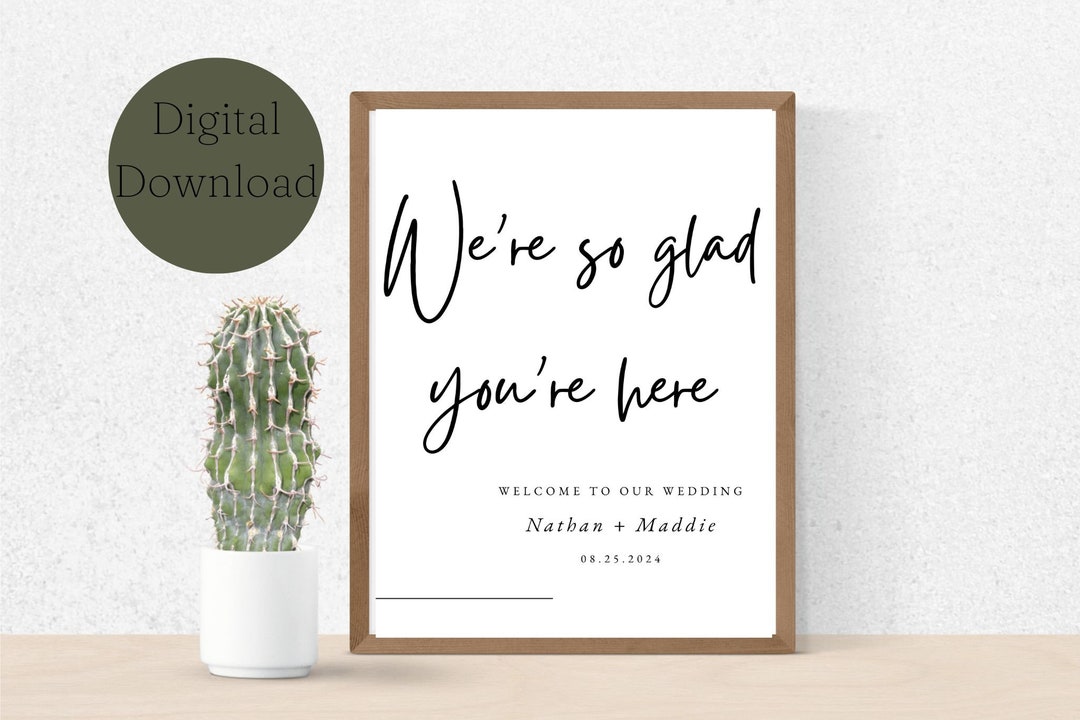 We're so Glad You're Here Wedding Poster, Wedding Day Sign, Mr and Mrs ...