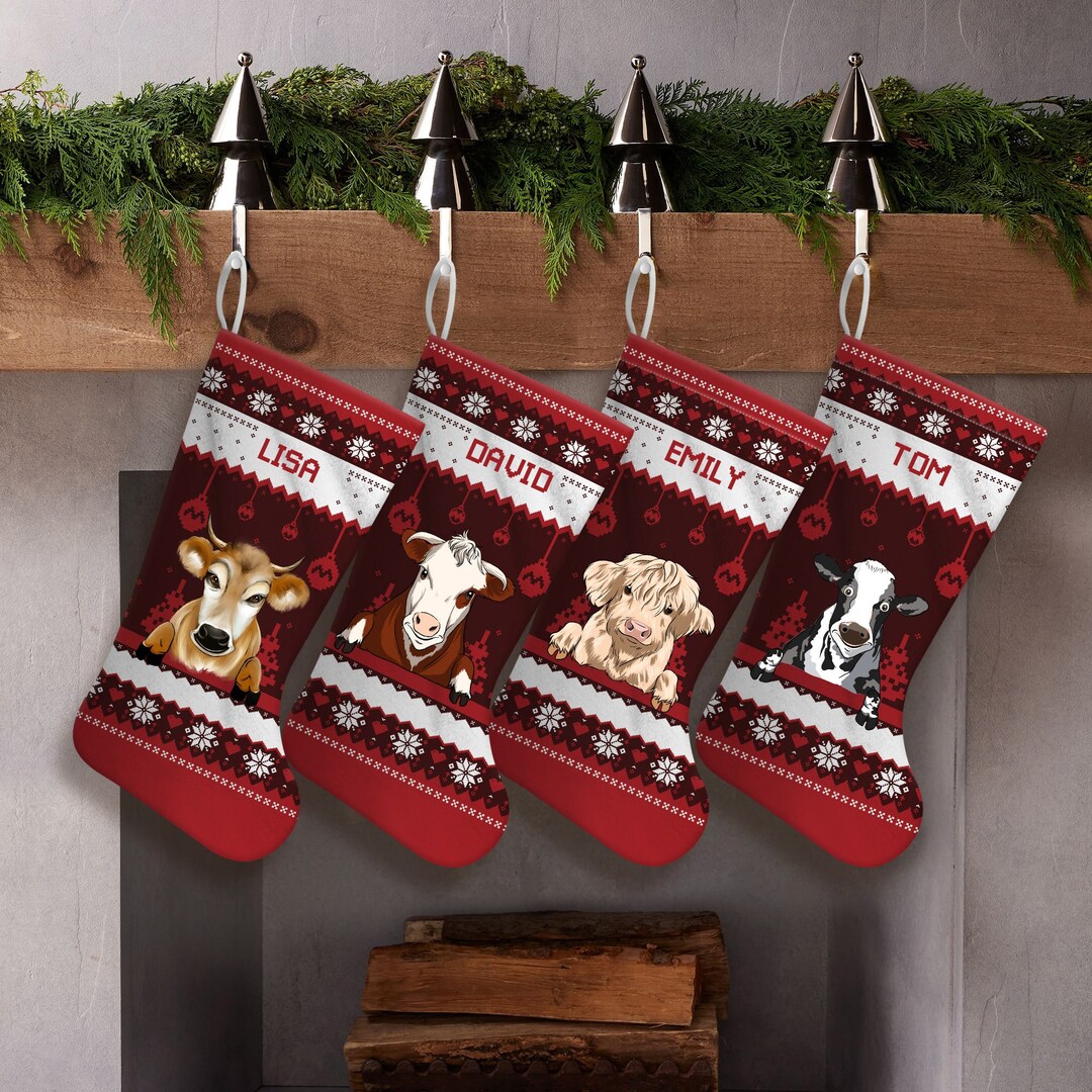 Personalized Cow Christmas Stockings, Cow Christmas Stocking, Custom ...