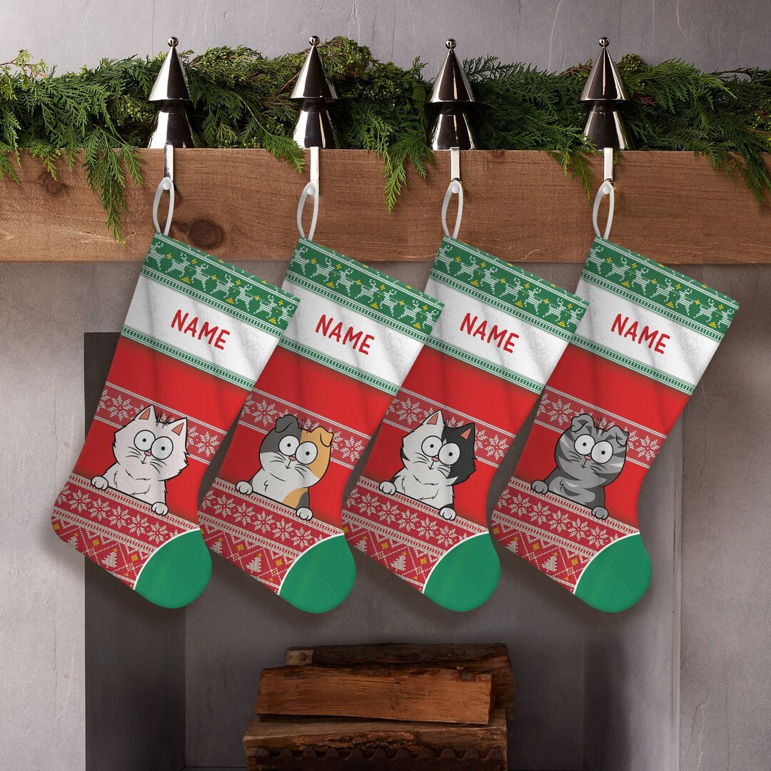 Personalized Cat Christmas Stockings, Cat Christmas Stocking, Custom ...