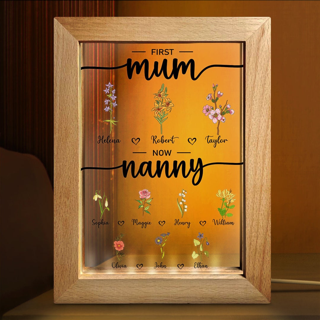 Personalized First Mom Now Grandma Frame Lamp, Birth Month Flower ...