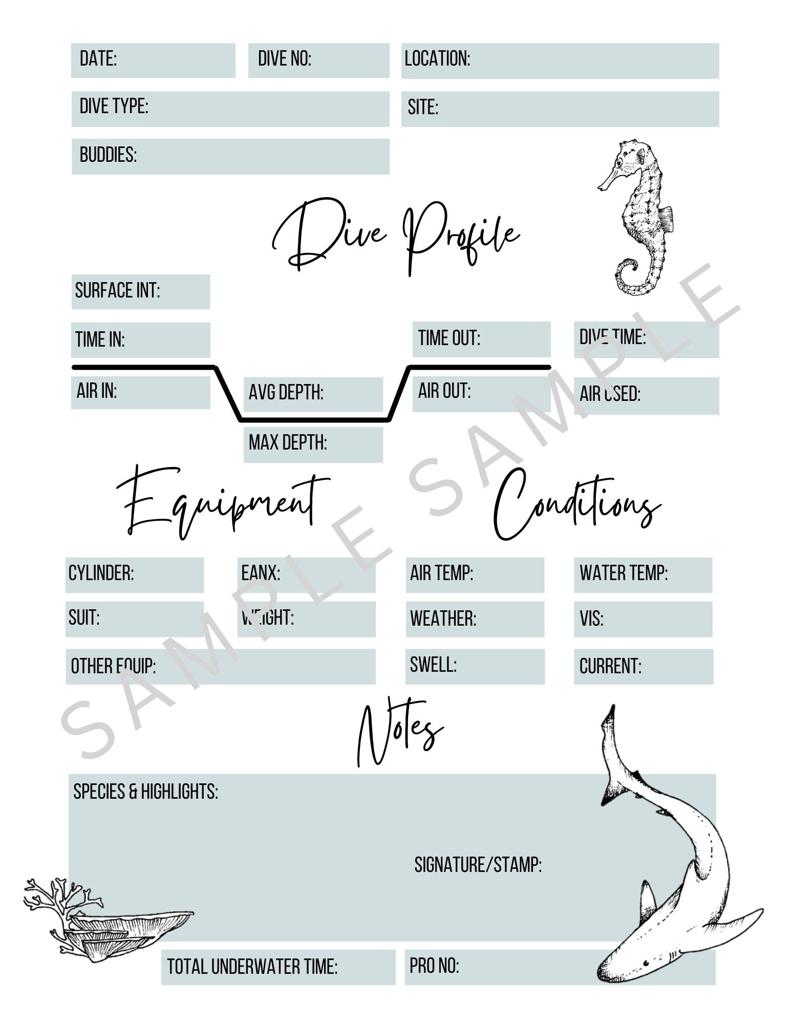 Scuba Dive Log Book Digital Download Original Design - Etsy