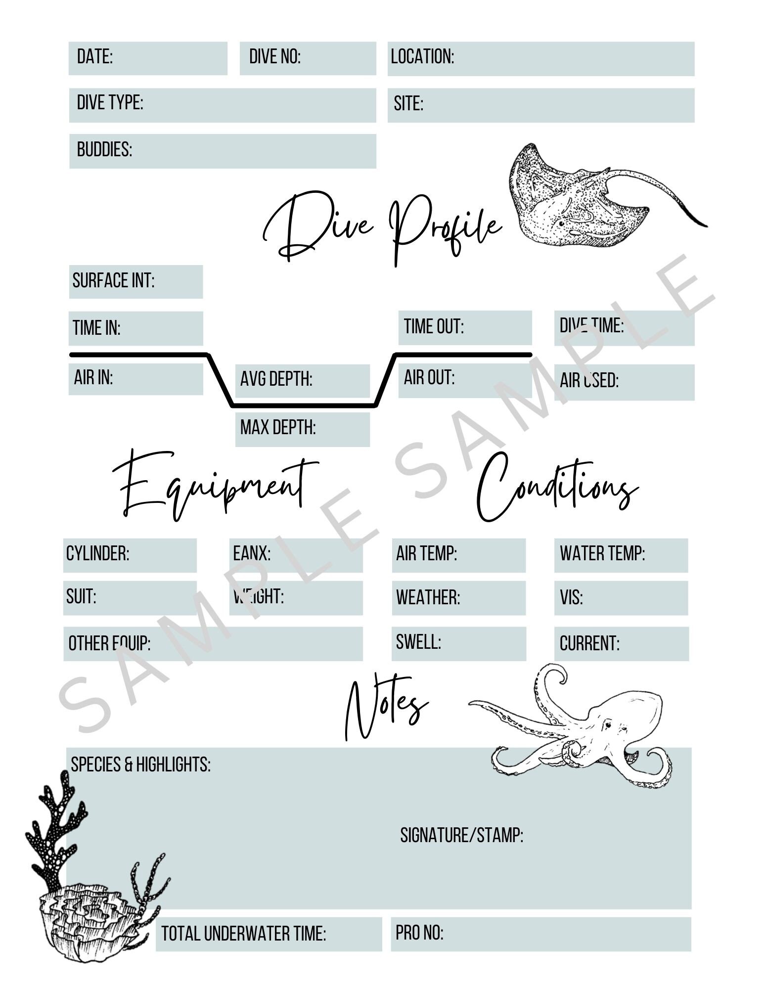 Scuba Dive Log Book Digital Download Original Design - Etsy