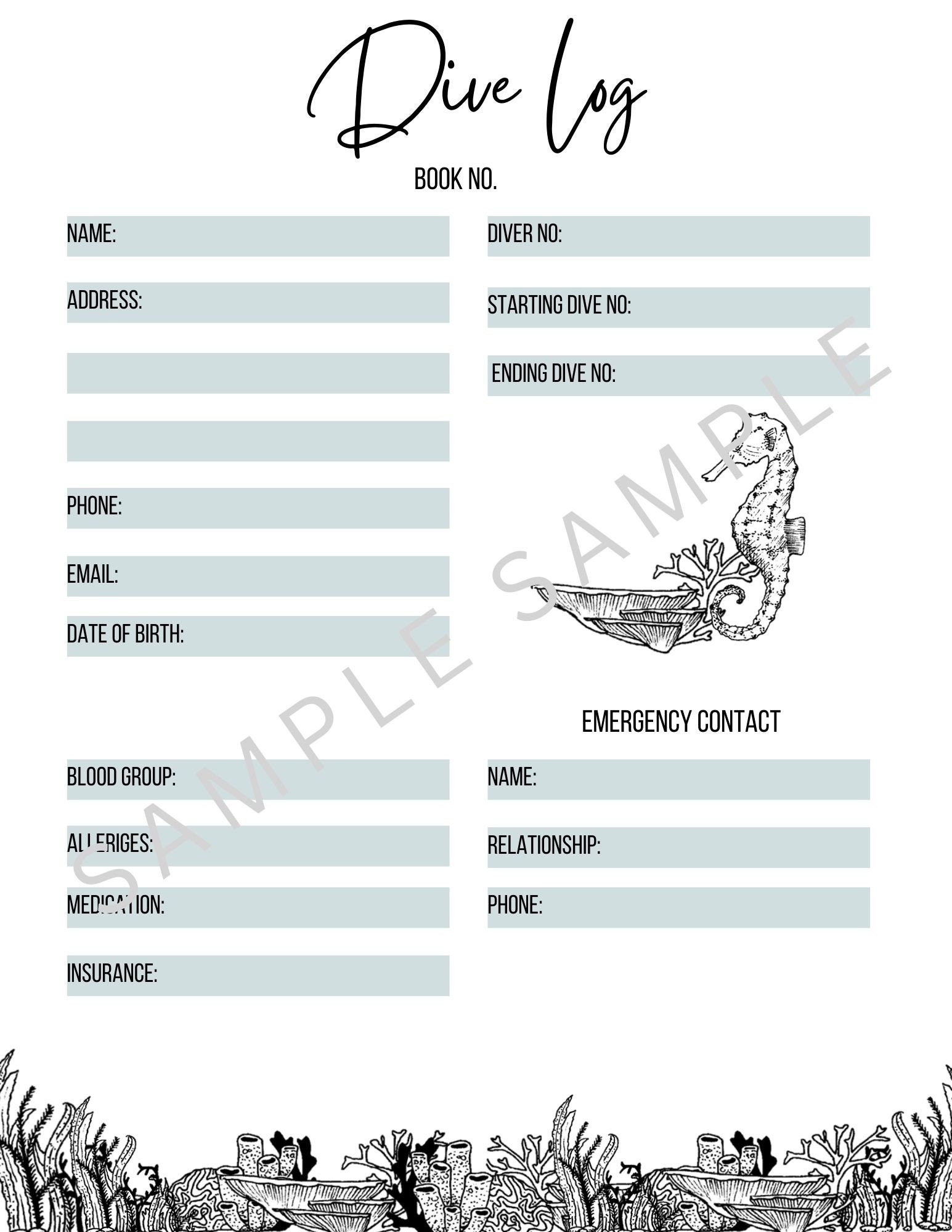 Scuba Dive Log Book Digital Download Original Design - Etsy