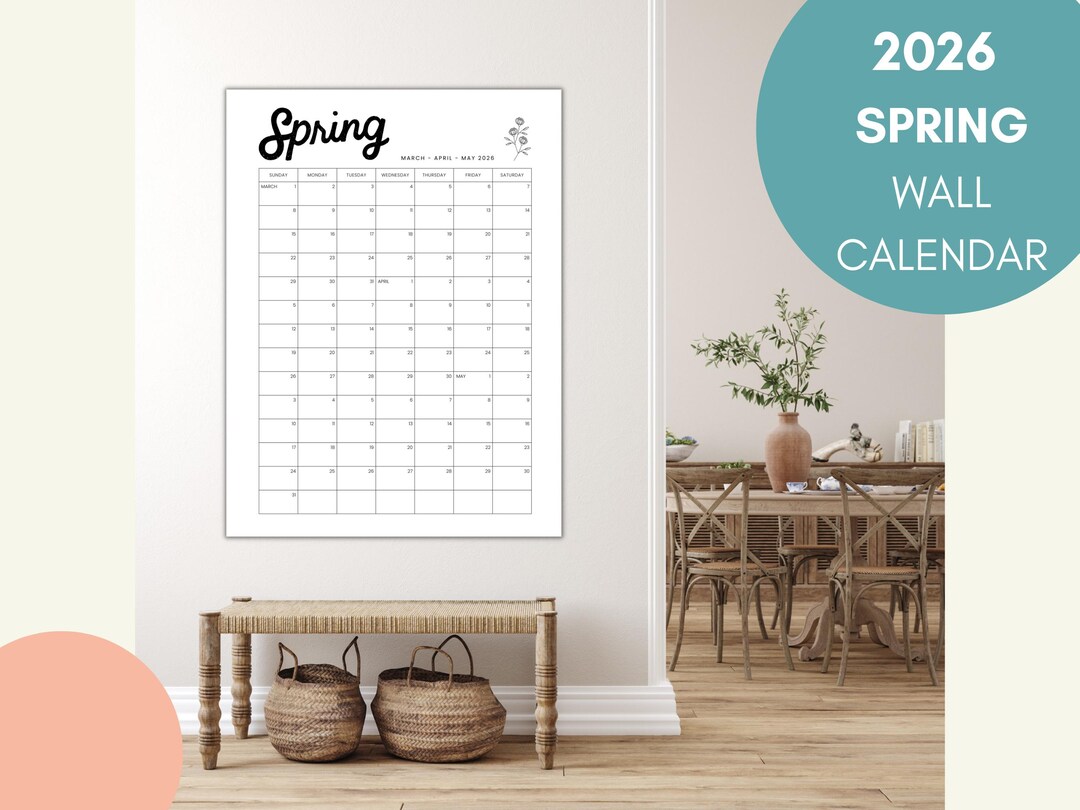 Giant 2026 Spring (mar-may) Wall Calendar *SIMPLE* - Etsy