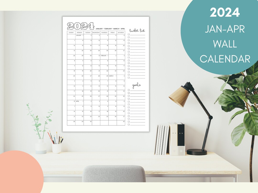 Giant 2024 4-month (january-april) Wall Calendar - Etsy