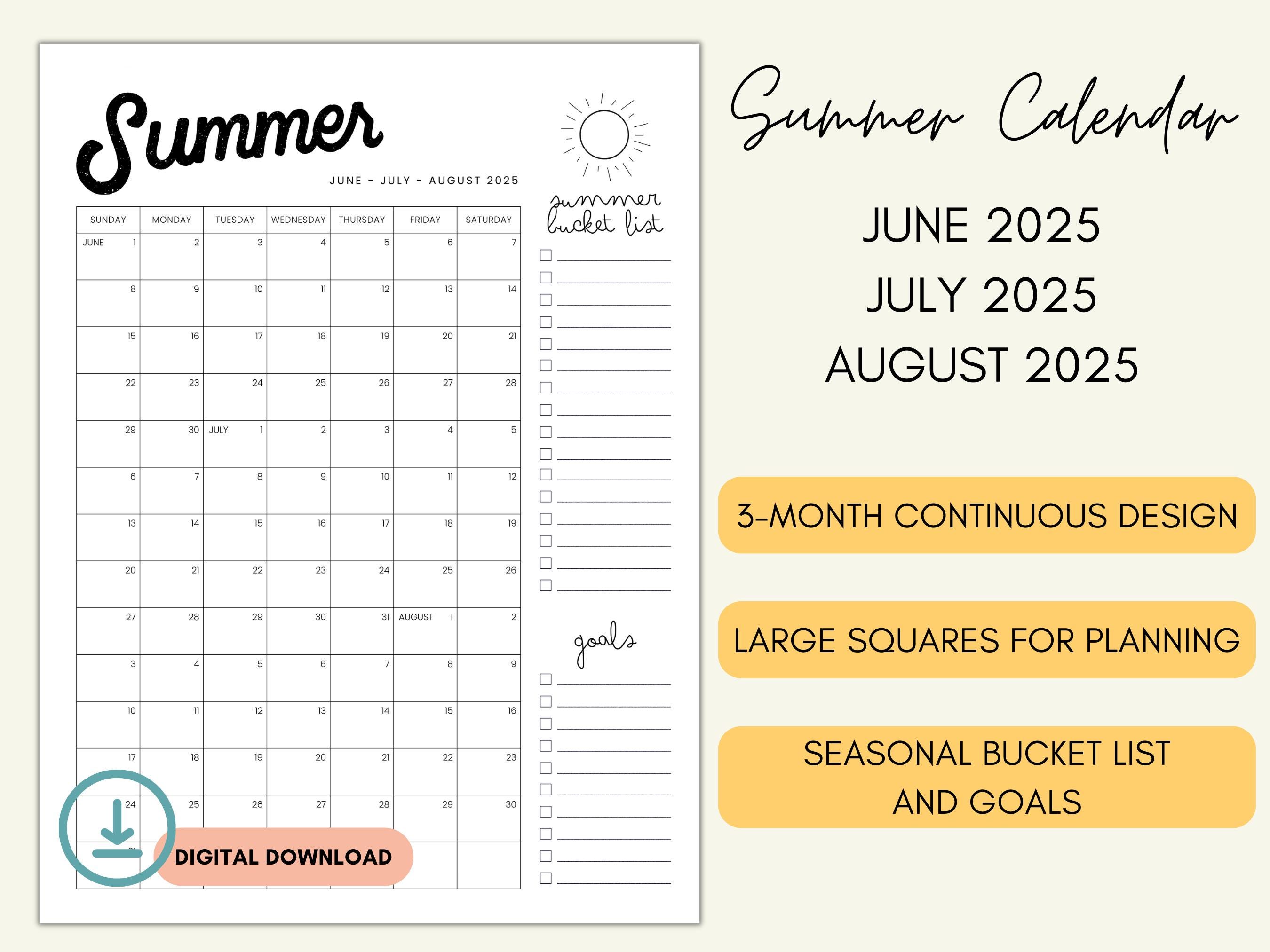 Giant 2025 Summer Wall Calendar *w/bucket LIST & GOALS* - Etsy