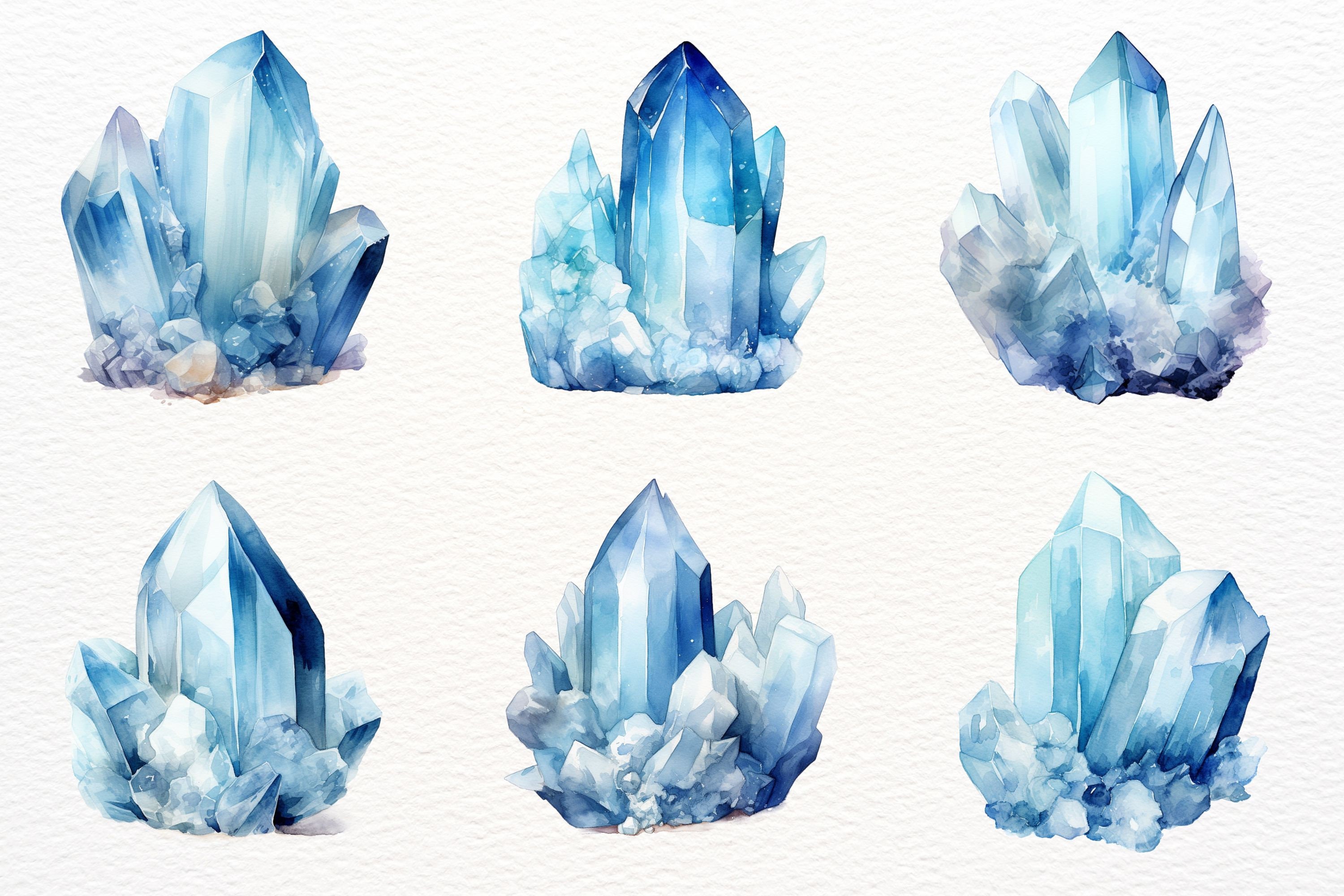 Watercolour Celestite Crystal Clipart Bundle, Blue Crystal, Fantasy ...