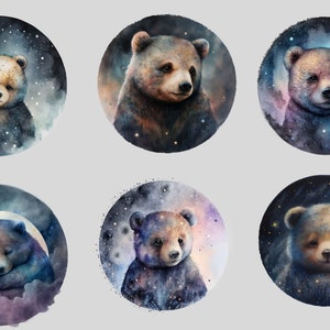 Watercolour Style Cosmic Bears Clipart Bundle , Celestial Bear, Png ...