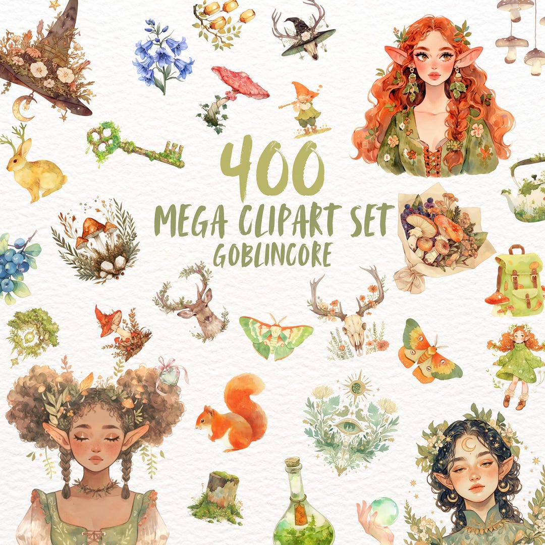 Watercolor Goblincore Clipart Mega Bundle, Cozy Nature Goblincore Png ...