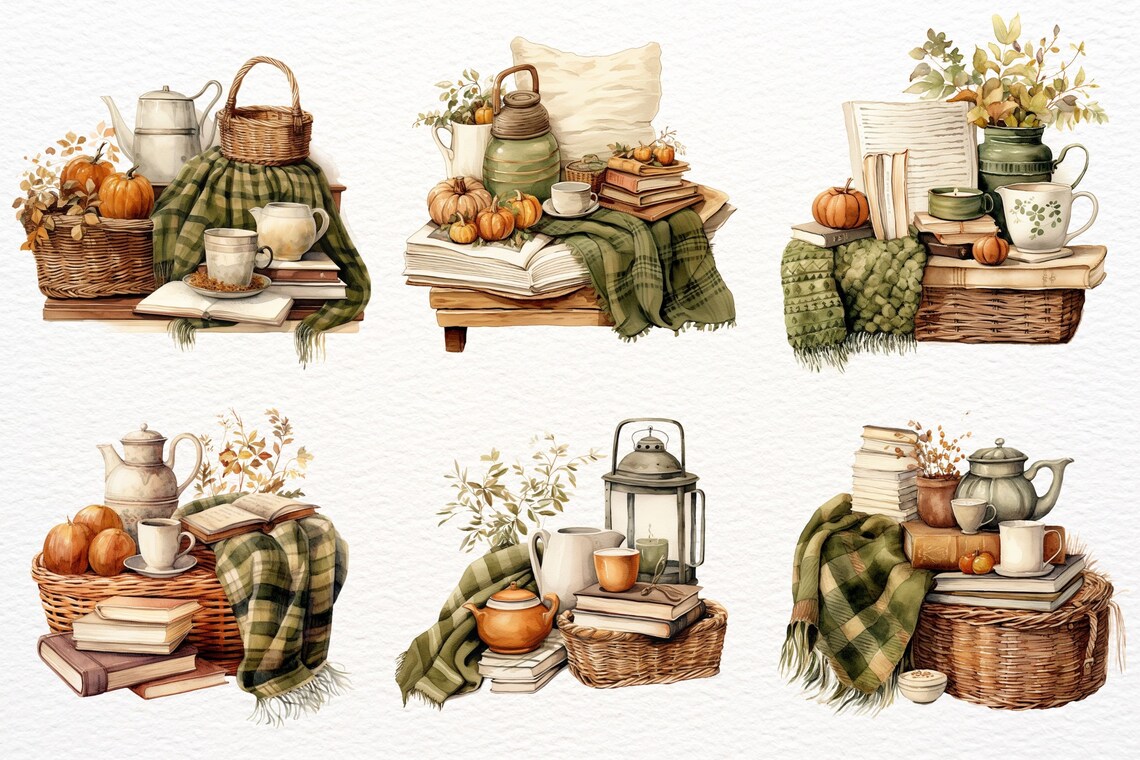Watercolour Cozy Autumn Clipart Bundle, Fall Clipart, Autumn Decor ...