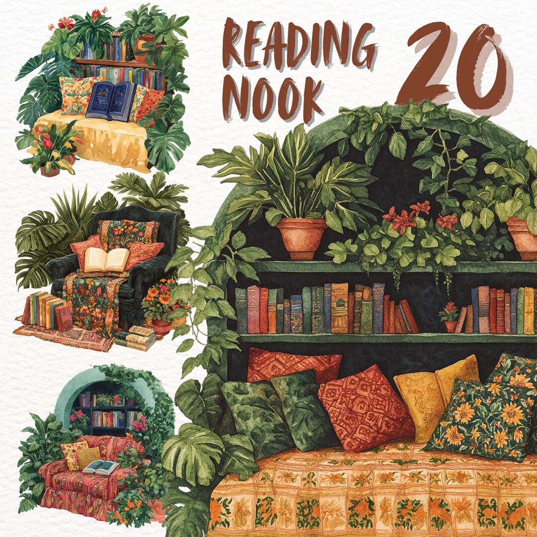 Cozy Vintage Reading Nook Sticker Set , Summer Vibes Clipart Bundle ...