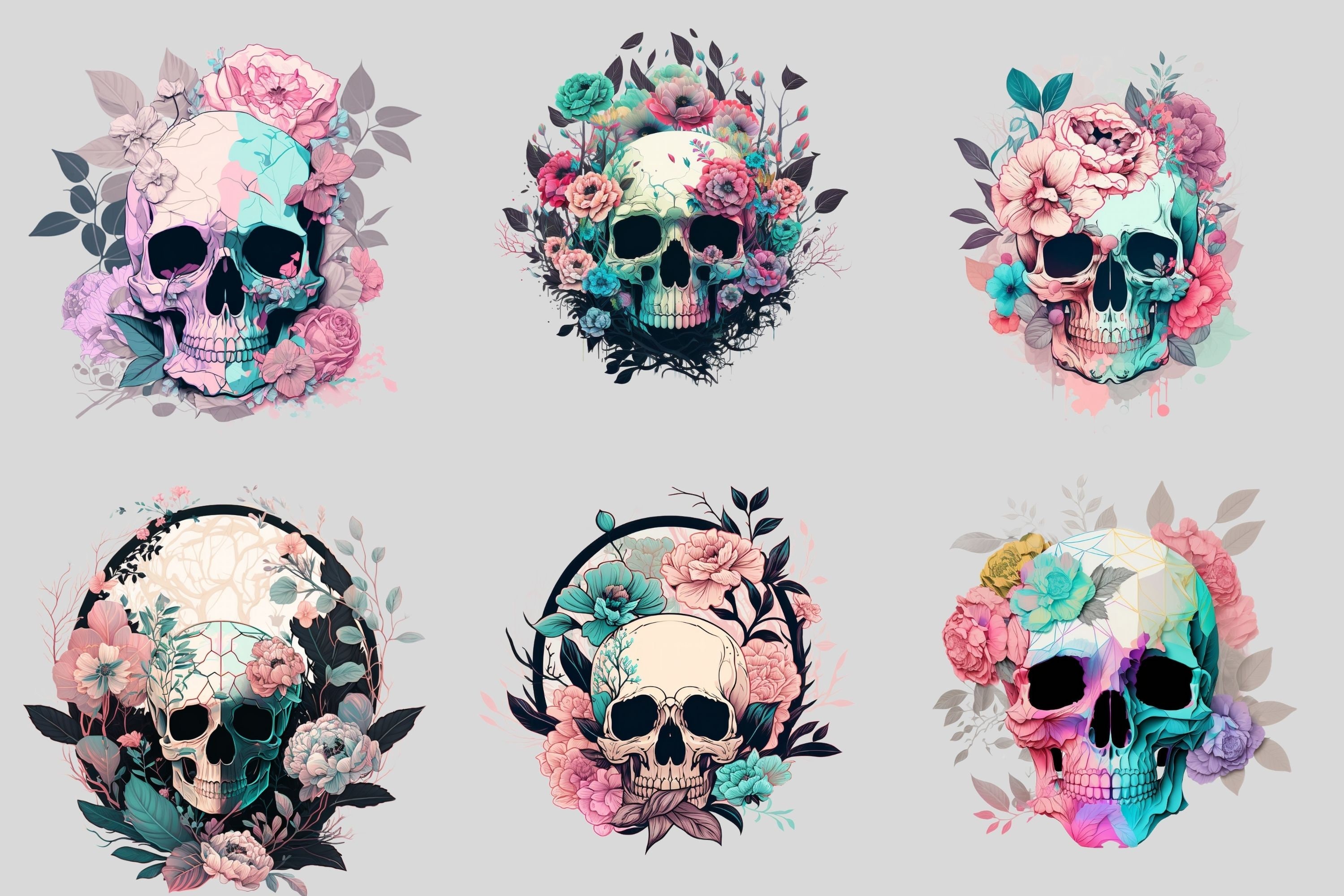 Pink Floral Skull Png, Skull Clipart, Wiccan Clipart, Occult Clipart ...