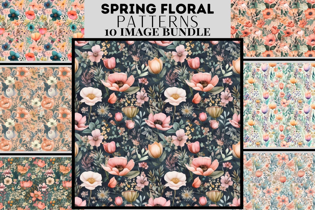 Watercolour Vintage Spring Flower Pattern Bundle, Botanical Patterns ...