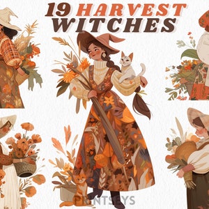 Best Autumn Harvest Witch Clipart Bundle,halloween Clipart, Transparent ...