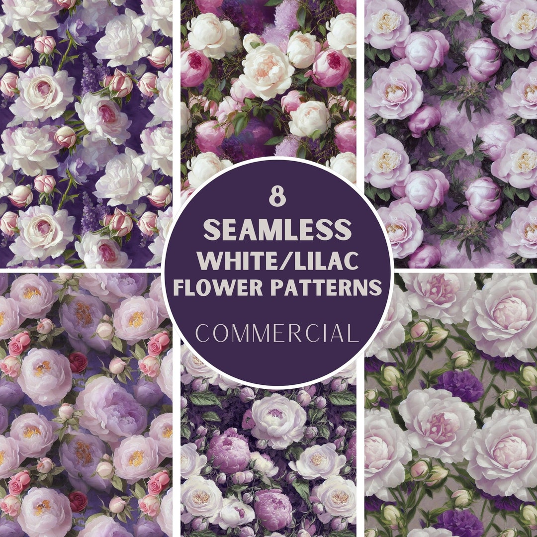 8 Beautiful White/lilac Rose Patterns, Pastel, Aesthetic, Seamless ...