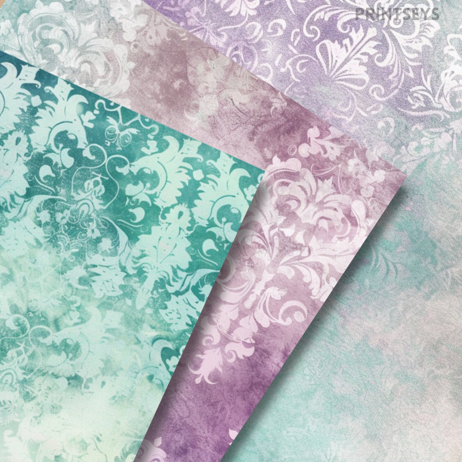 Distressed Pastel Damask Digital Paper, Rustic Vintage Textured Paper ...