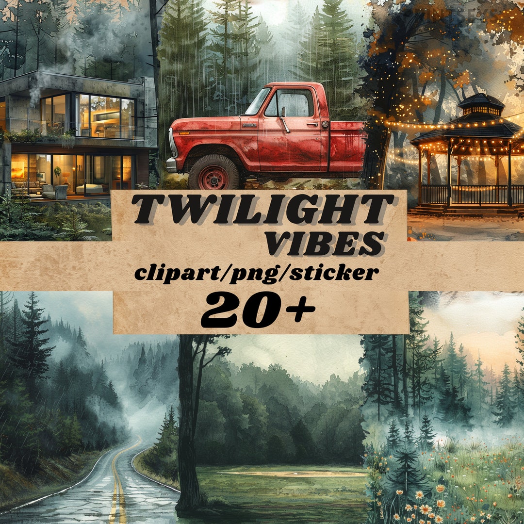 Watercolour Cozy Rainy Twilight Vibes Stickers , Clipart Bundle, Gloomy ...