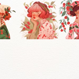 Vintage Cherry Girl Clipart Bundle, Berry Png, Retro Clipart, Folk Art ...