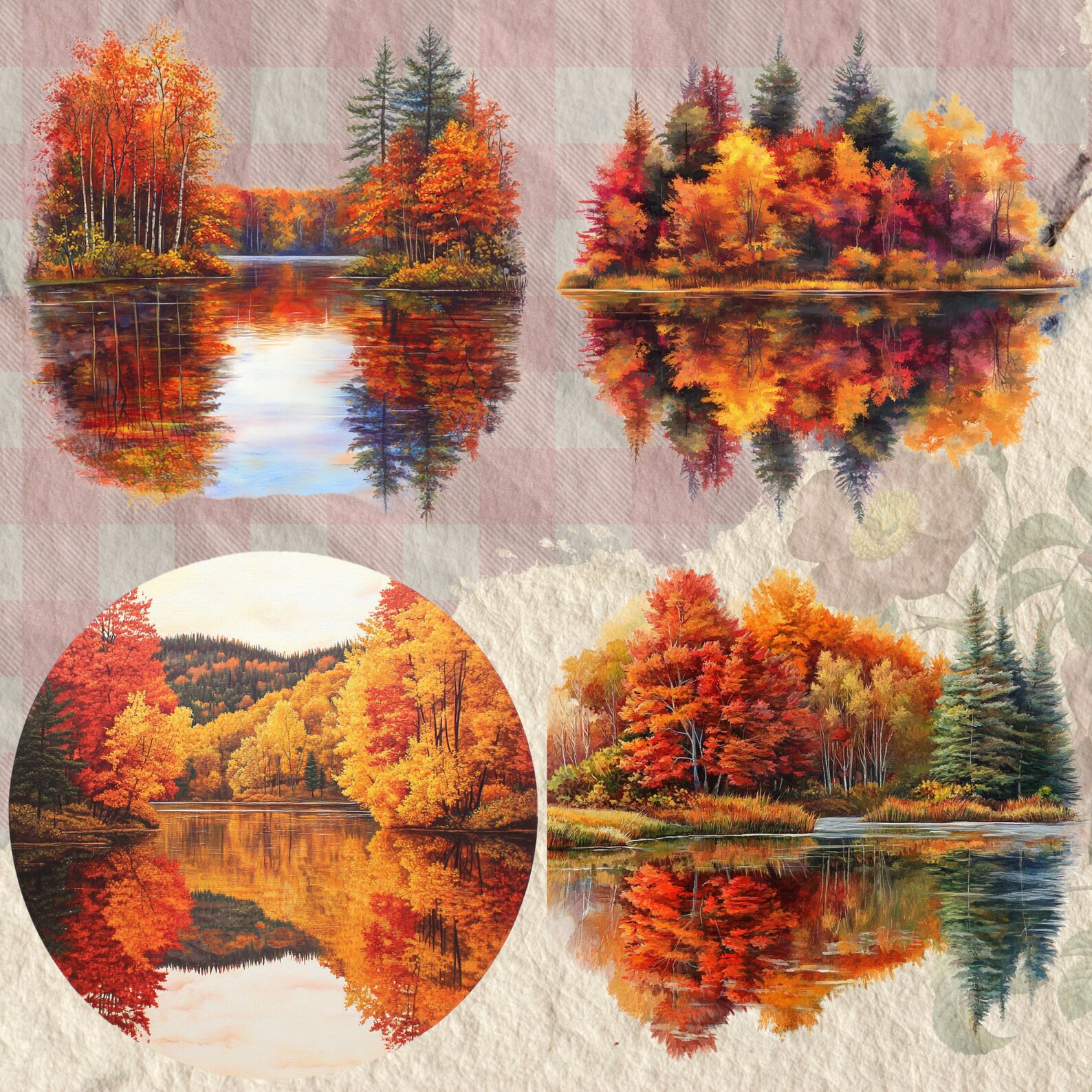 Watercolour Autumn Lakeside Autumn Clipart Bundle, Cozy Autumn Scenery ...