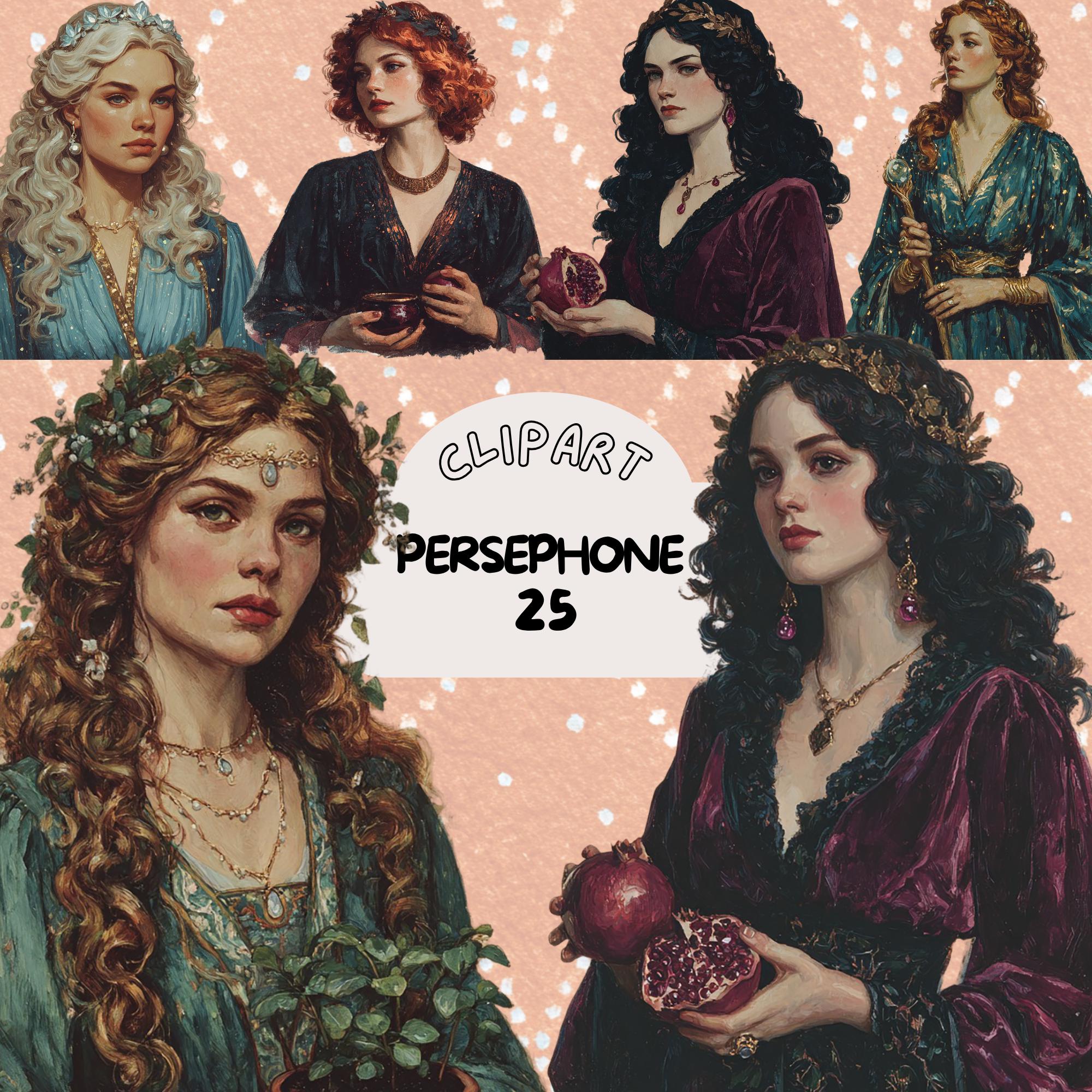 Persephone Portrait Clipart Set , Mythological Png Bundle for Scrapbook ...
