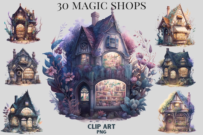 Magic Shop Clipart Bundle, Magic Store , Watercolour Shop Illustration ...