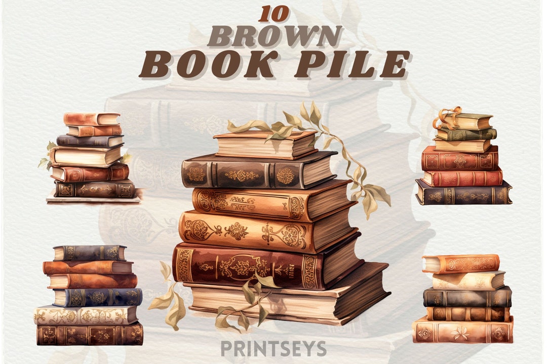 Watercolour Vintage Brown Pile of Books Clipart Bundle, Book Png ...