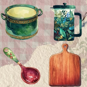 Watercolour Rustic Cozy Cottagecore Kitchen Tools, Clipart Bundle, Cozy ...