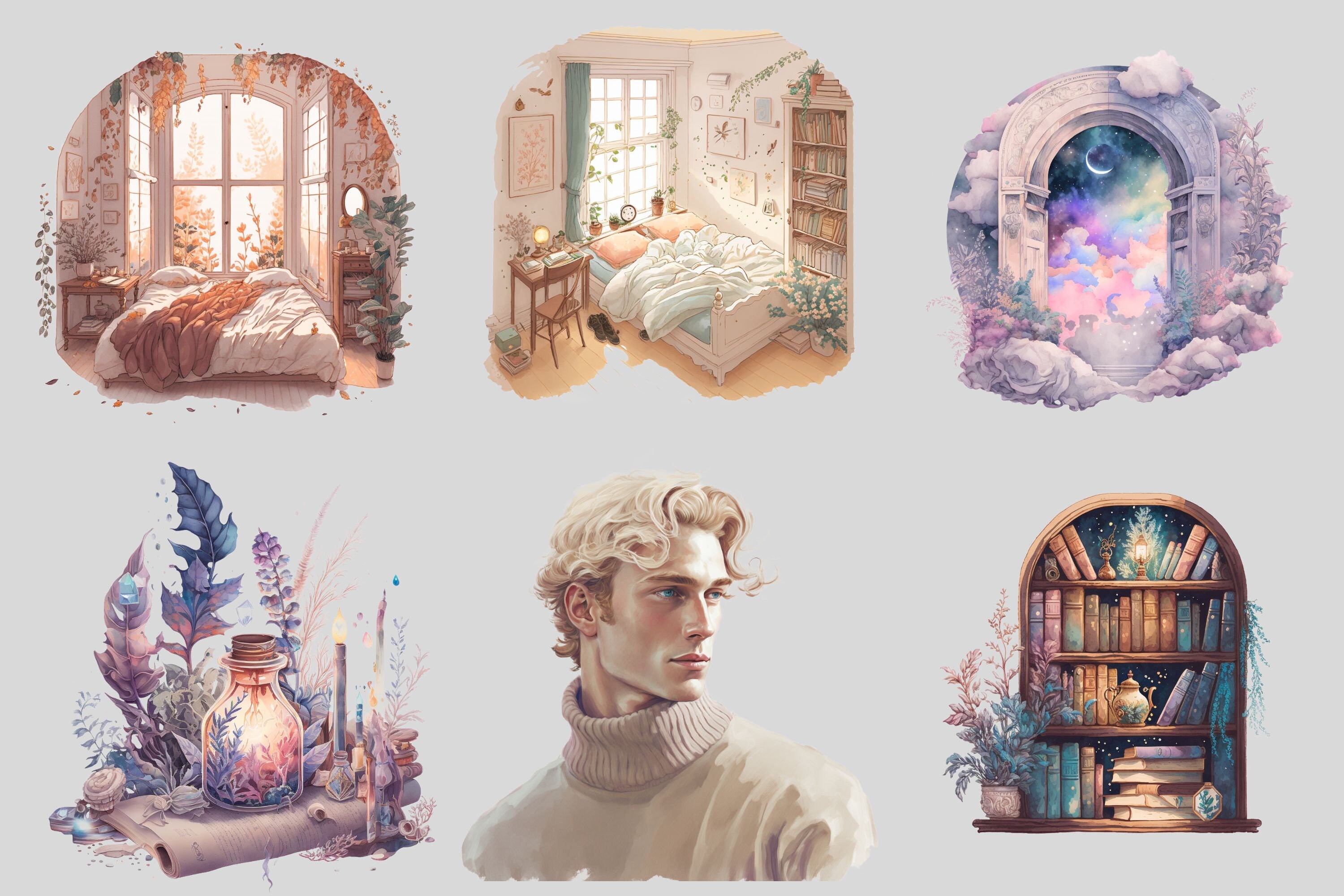 Watercolour Light Academia Clipart Bundle Png Lanterns - Etsy