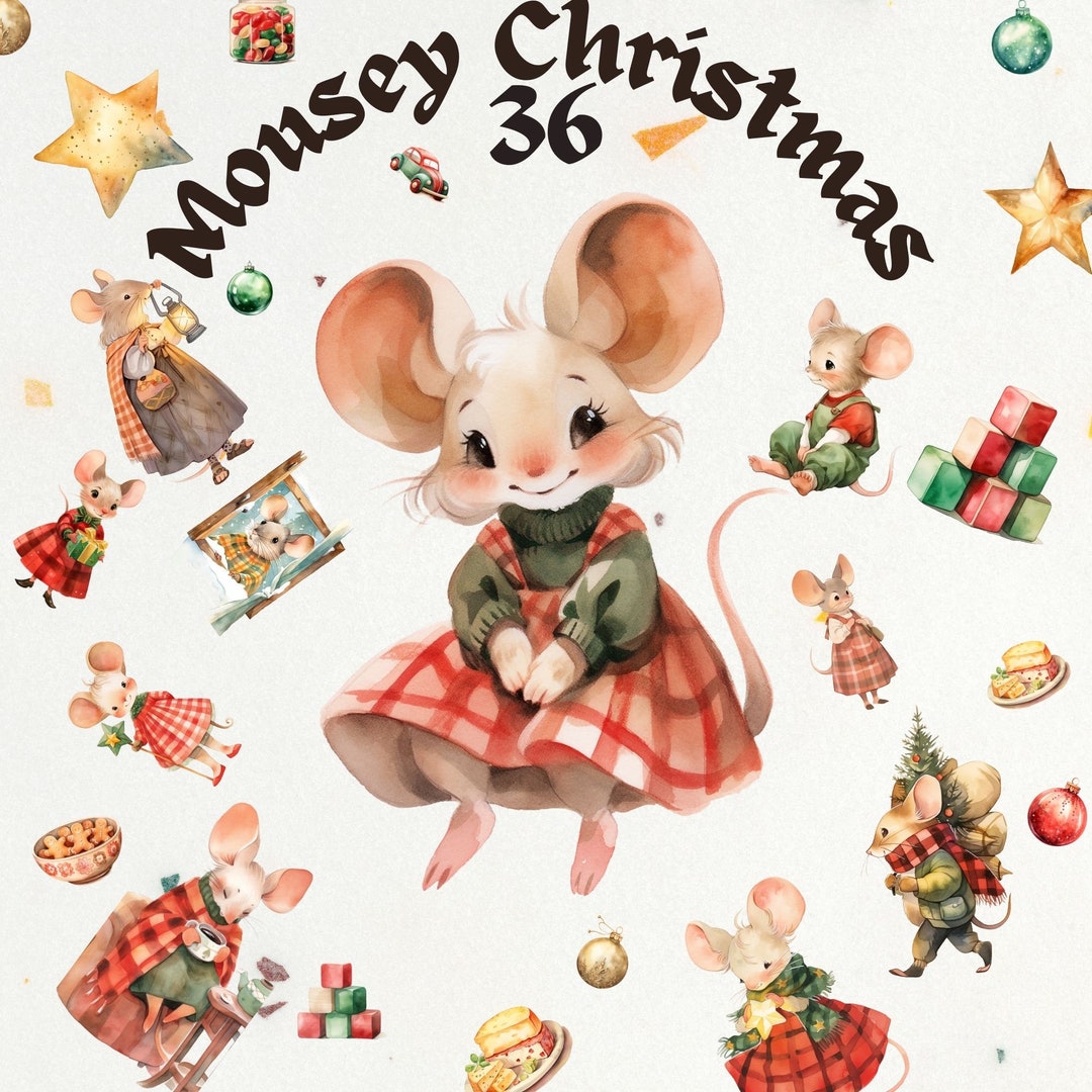 Cute Watercolour Christmas Mouse Family Clipart Bundle, Cozy Holiday ...