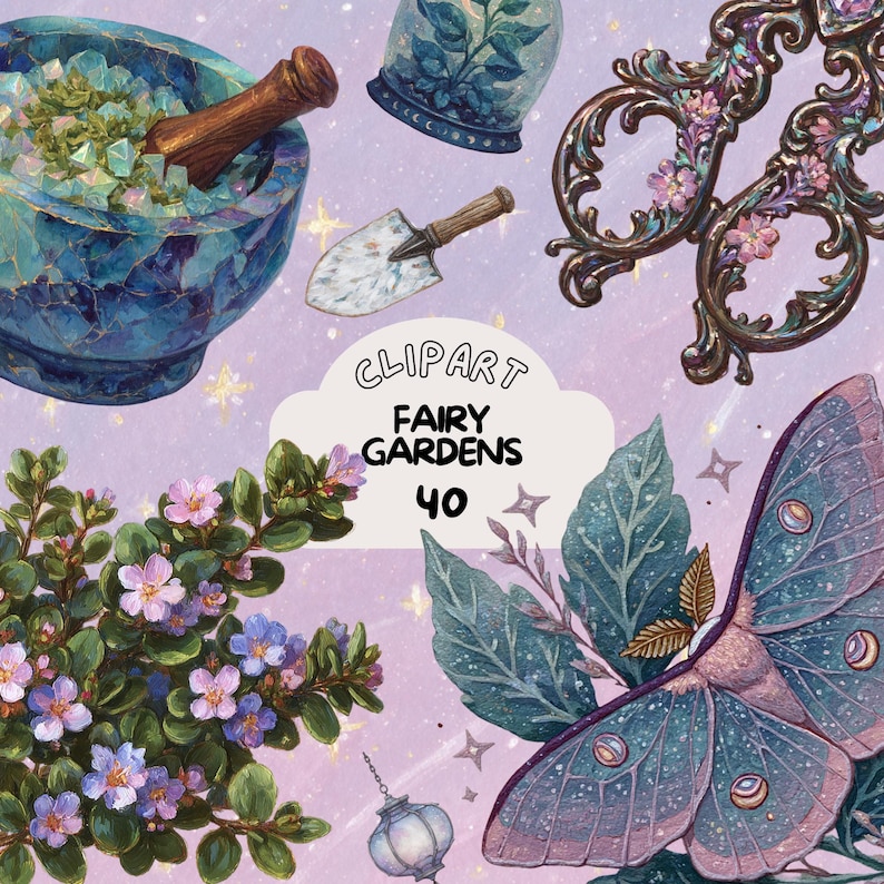 Fantasy Fairy Garden Clipart Bundle Vintage Sticker Set Goodnote ...